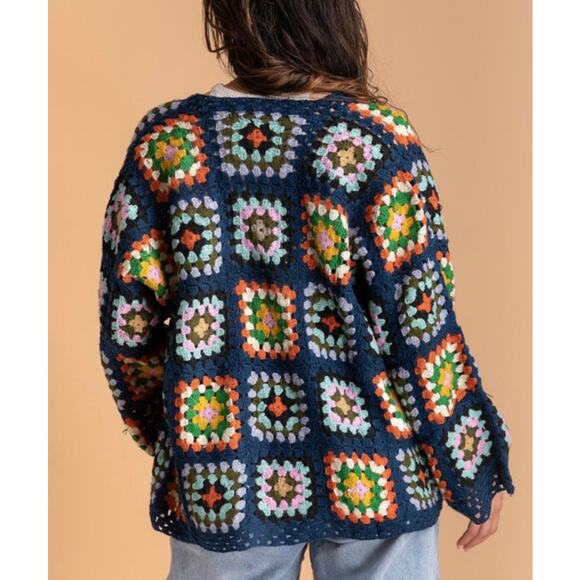 SAACHI | Sweaters | Saachi Granny Square Crochet Kimono Boho Handmade ...
